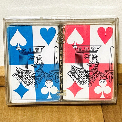 Stancraft Double Deck Playing Cards Vtg MCM King Pink Blue Plastic ...