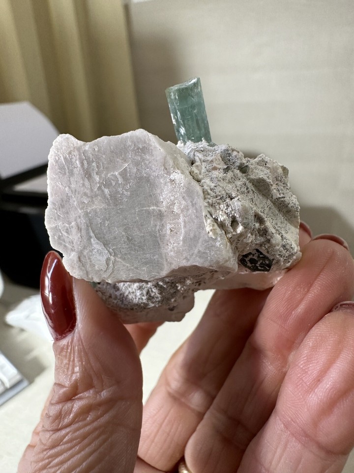 Blue aquamarine on feldspar matrix, natural color and forms, excellent ...