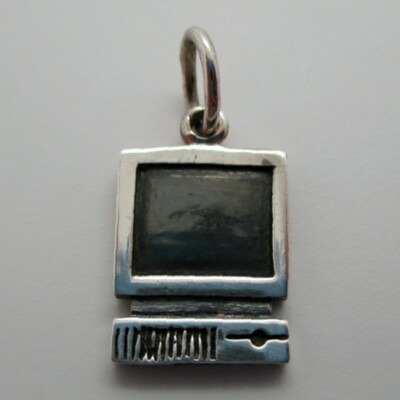 Vintage COMPUTER Charm for Bracelet STERLING SILVER Retro Tech MS DOS ...