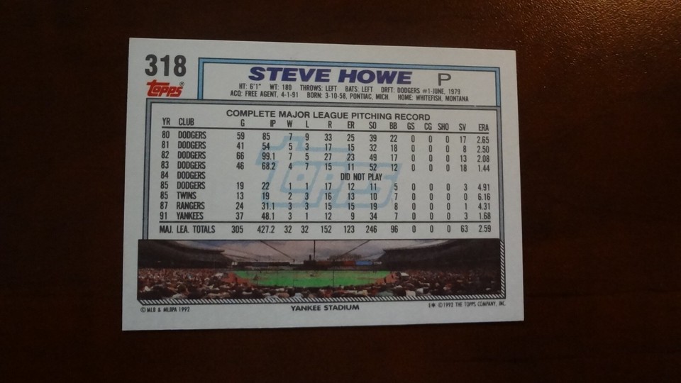 1992 TOPPS # 318 STEVE HOWE BASEBALL CARD | eBay