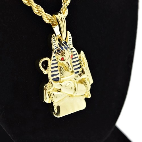 Egyptian Anubis Bust 24" Chain Gold Tone Pendant Red Eyes Hip Hop Rope ...