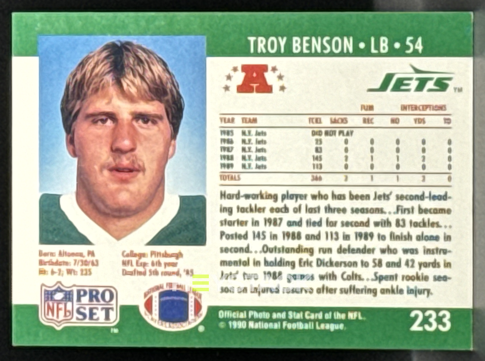 1990 Pro Set Football Troy Benson #233 Jets AUTO SIGNED AUTOGRAPH | eBay