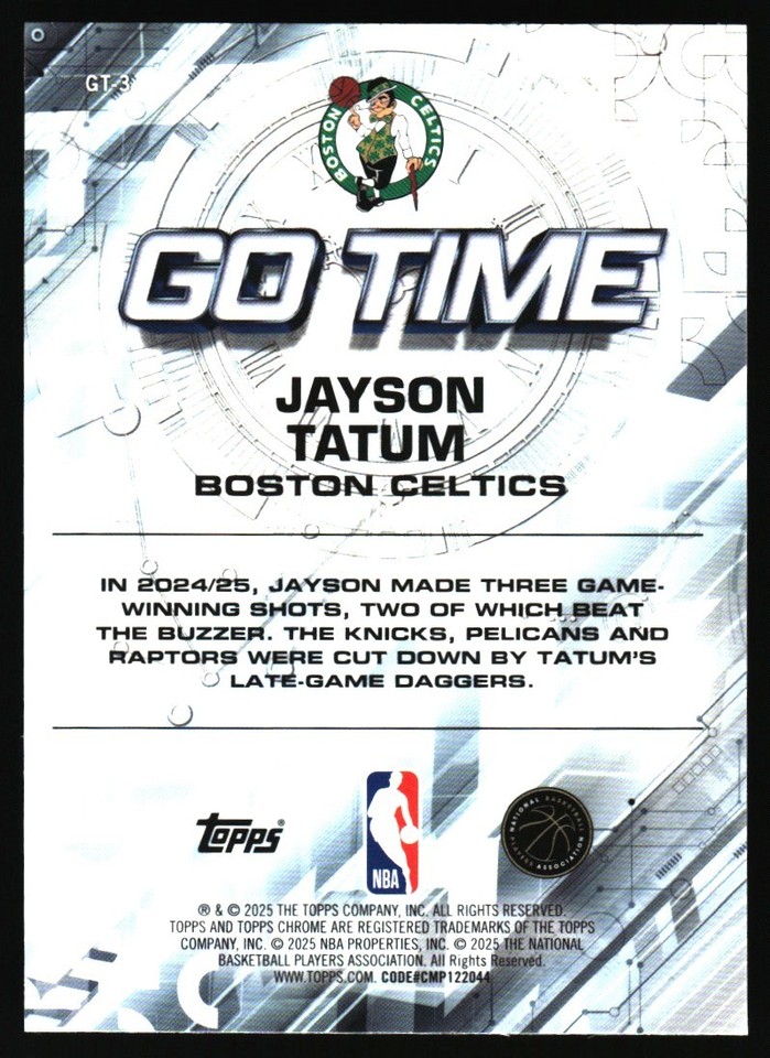 2025-26 Topps Chrome Go Time Jayson Tatum Boston Celtics #TC-JT | eBay