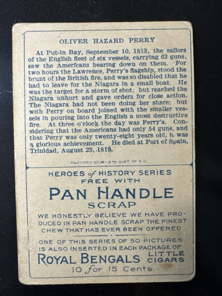 1911 T68 Men / Heroes of History, Pan Handle Scrap - Oliver Hazard ...