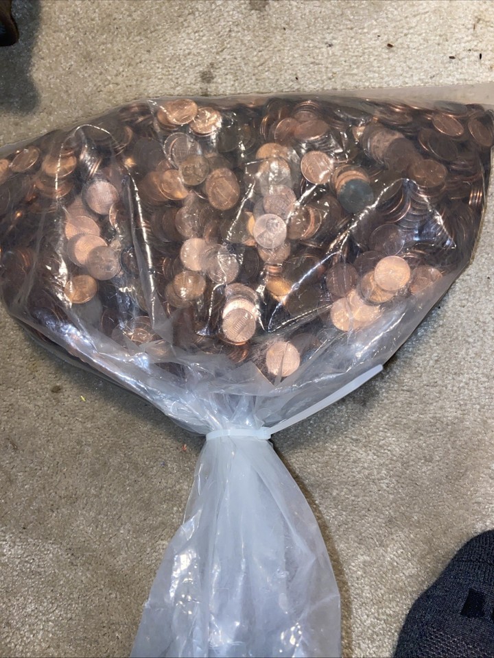 $50.00 face value bag of US Pennies in a bank bag, UNSORTED. (5000 ...