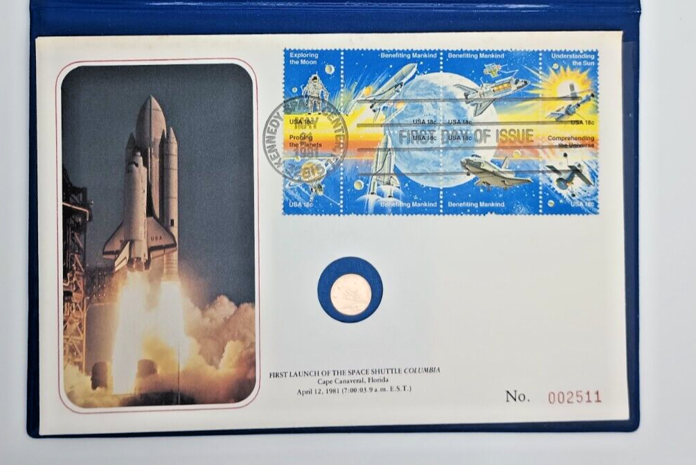 FIRST DAY OF ISSUE 1981 SPACE SHUTTLE 14K GOLD PIECE STAMPS DELUXE SET ...