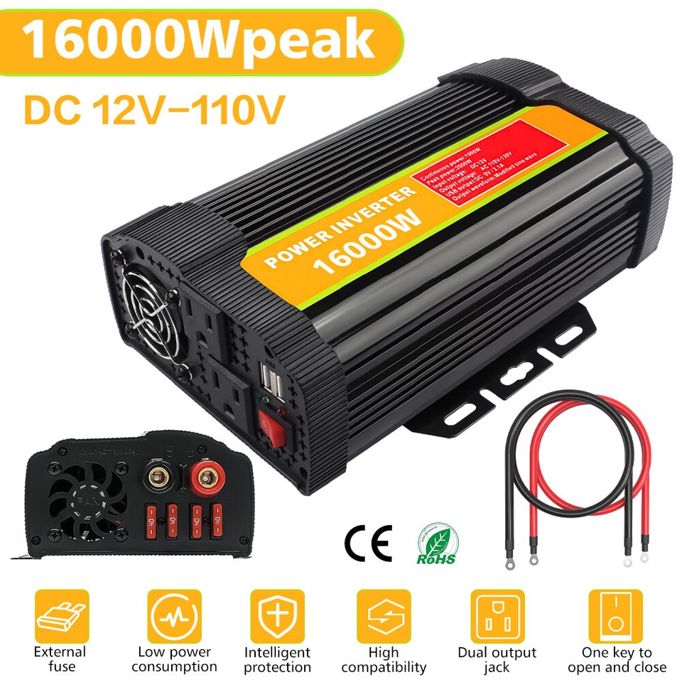 16000W/6000W Car Power Inverter DC 12V AC 110V Converter Sine Wave ...