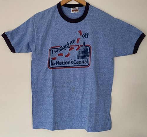 Vtg Graphic Ringer USA Footprint Funny T-Shirt Tee Single Stitch Soft ...