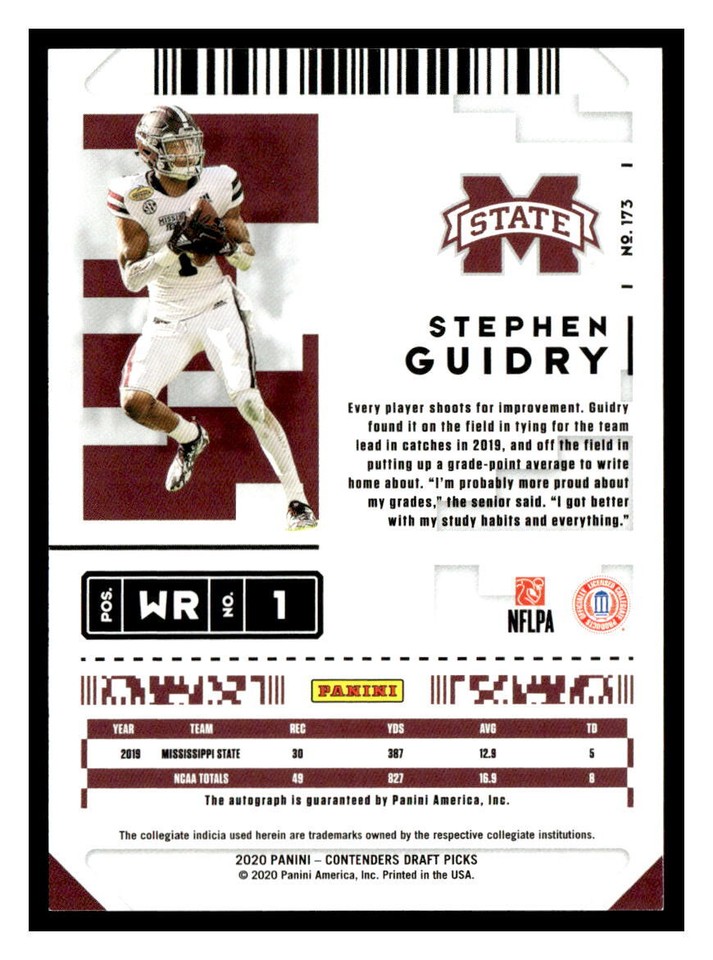 Stephen Guidry 2020 Panini Contenders Draft Picks AUTOGRAPH | eBay