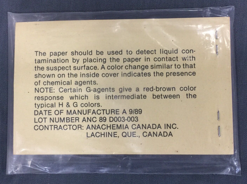Military Paper Chemical Agent Detector ABC-M8 25 Sheets NSN 6665-00-050 ...
