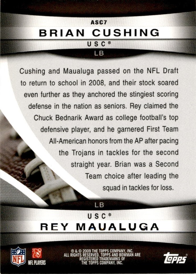 2009 Bowman Draft Picks Brian Cushing Rey Maualuga #ASC7 Rookie RC | eBay