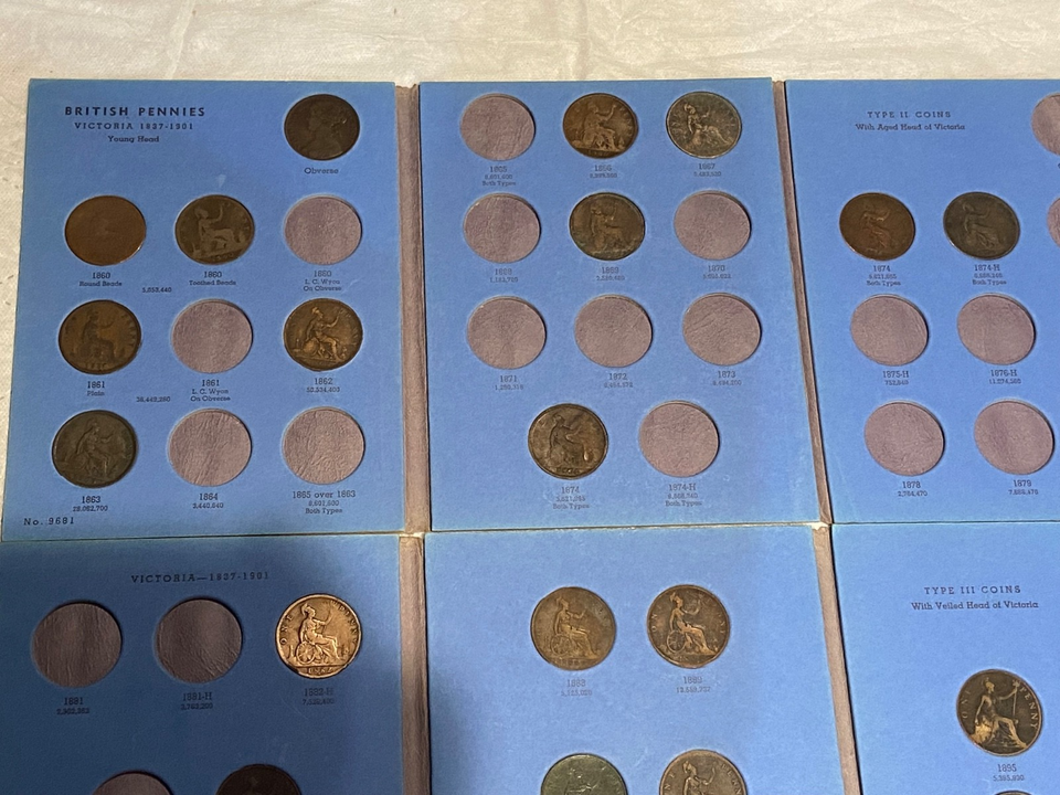 British (English) Penny Collection 1860 - 1967, 4 Whitman Albums, 90 ...