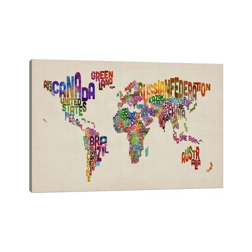 iCanvas "Typographic Text World Map VIII" by Michael Small | eBay