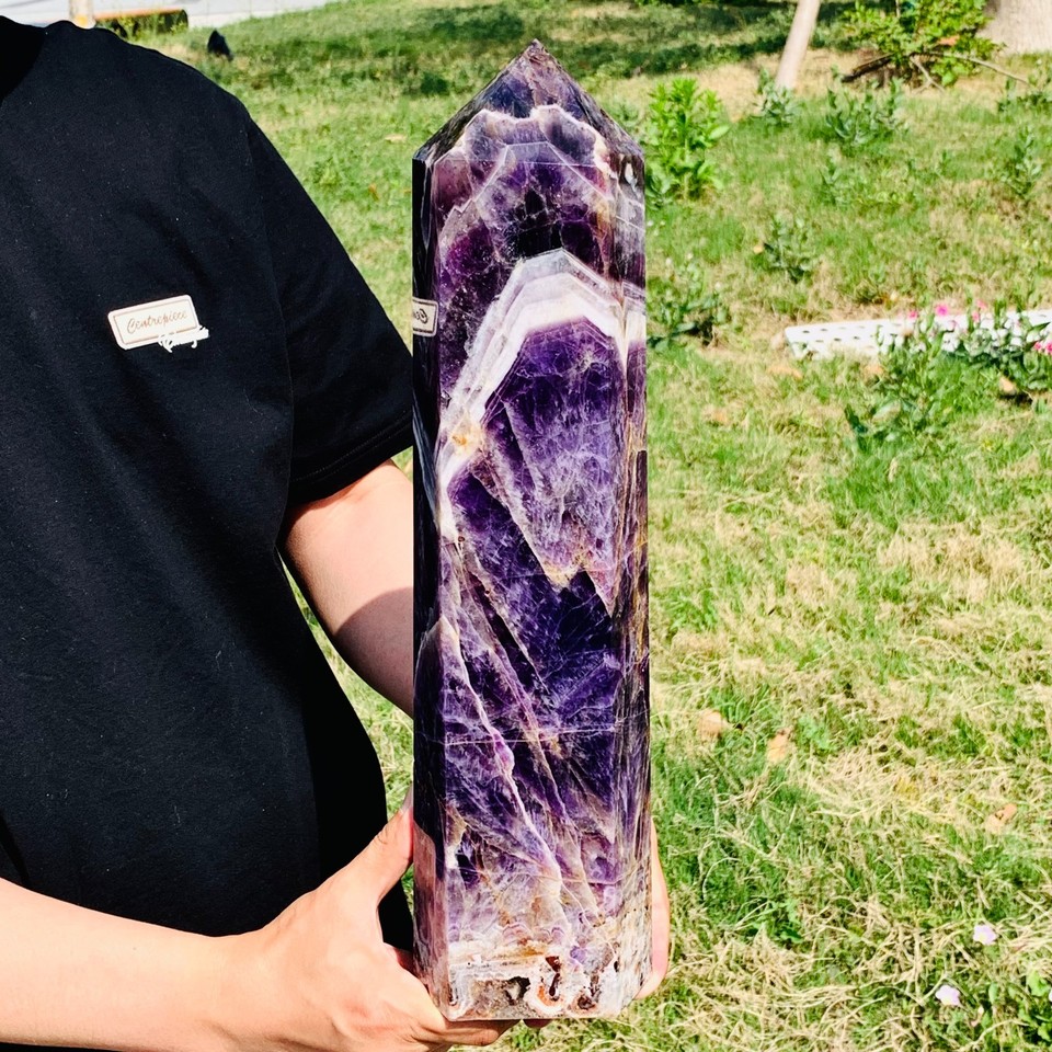 14.52LB Natural Dream Amethyst Crystal Column Wand Obelisk Point Reiki ...