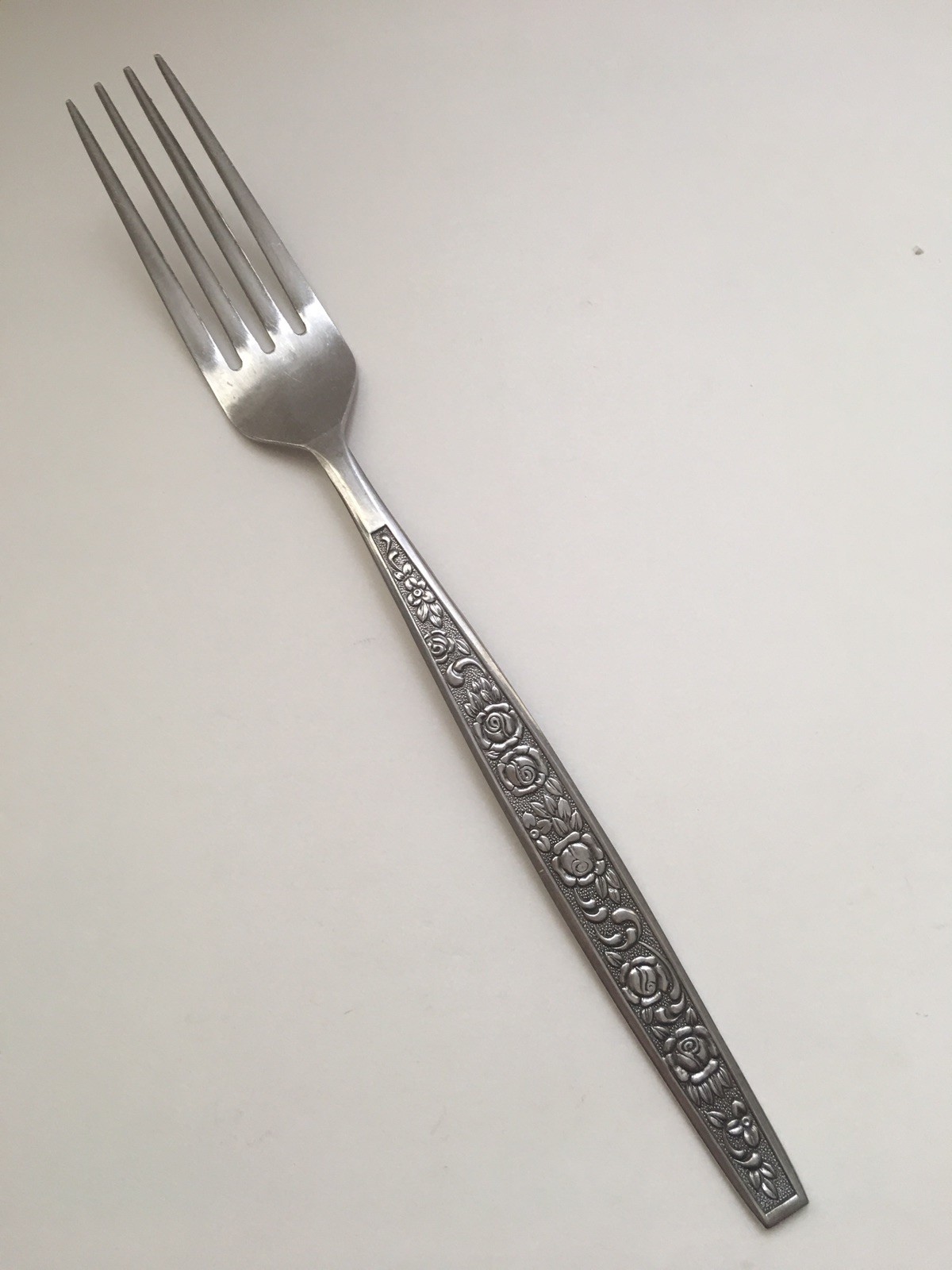 National Engraved ANTIQUA Satin Stainless Black Rose Leaf DINNER FORK 7 ...