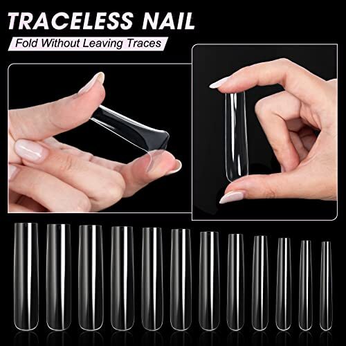 Extra Long Square Full Cover Nail Tips 240PCS XXXL Clear Full Cover ...