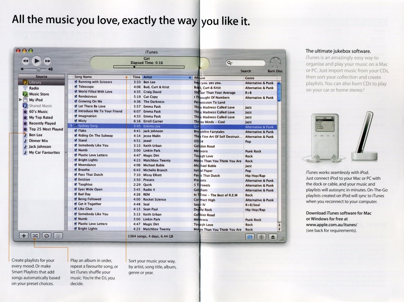 AU Vintage Apple •brochure• iPod + iTunes yellow circa 2004 collectible ...