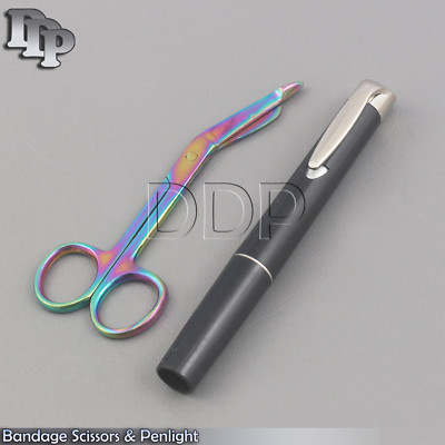 Bandage Scissors Rainbow 4.5" & Black Penlight Medical Surgical ...