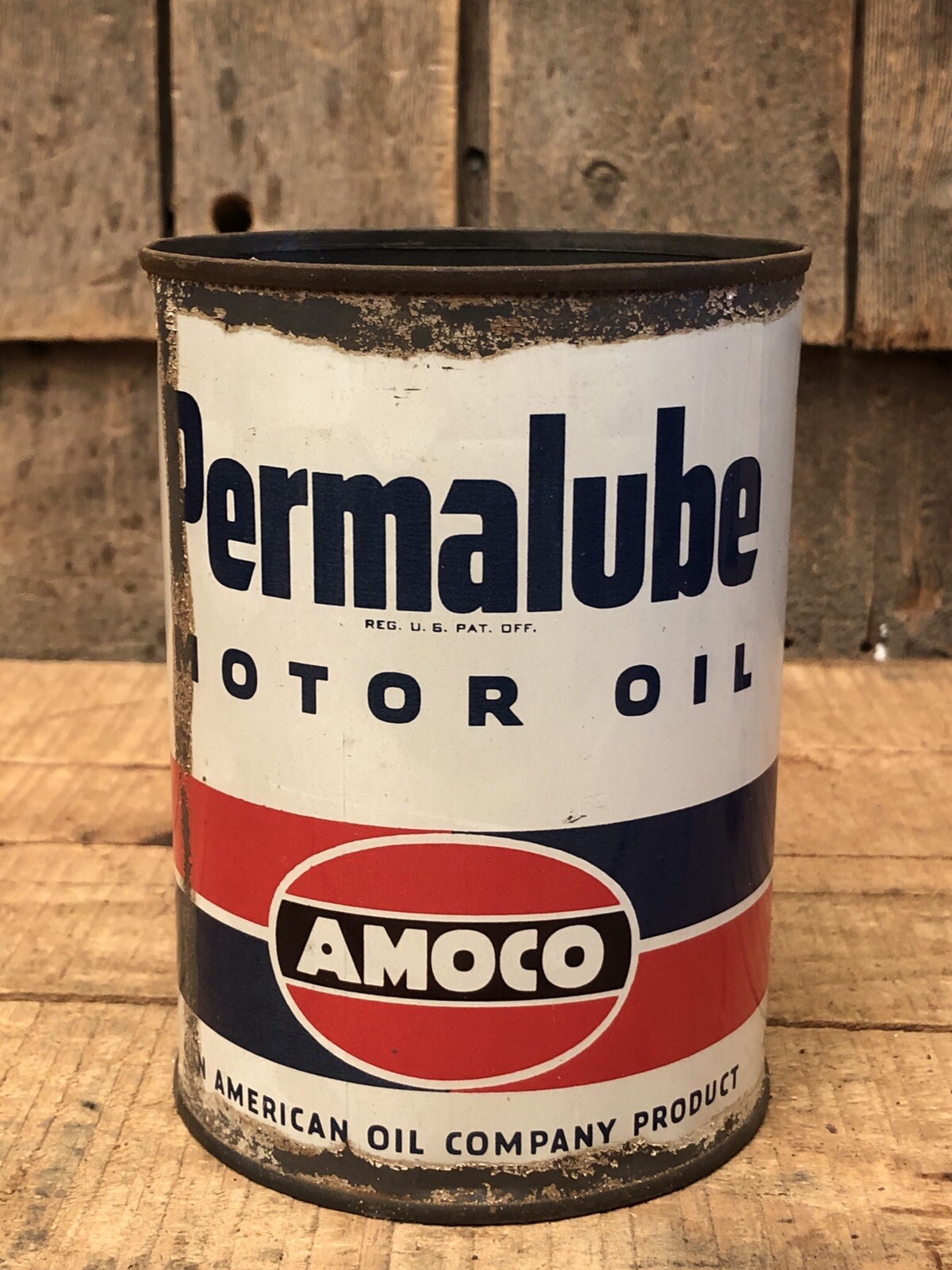 Vintage PERMALUBE Motor Oil AMOCO 1 Qt Gas Service Station Tin Can Sign ...