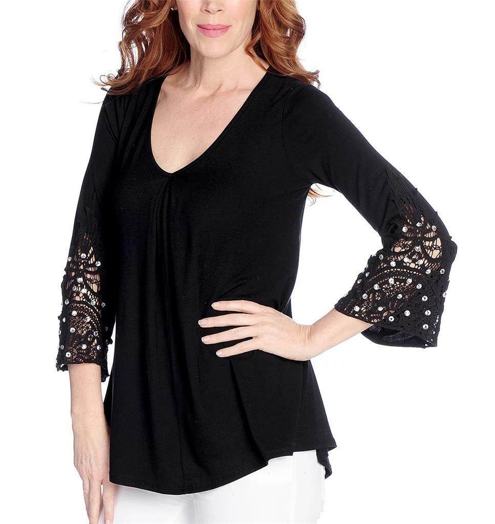 NEW - Glitterscape® Stretch Knit 3/4 Flare Sleeve Embellished & Lace ...