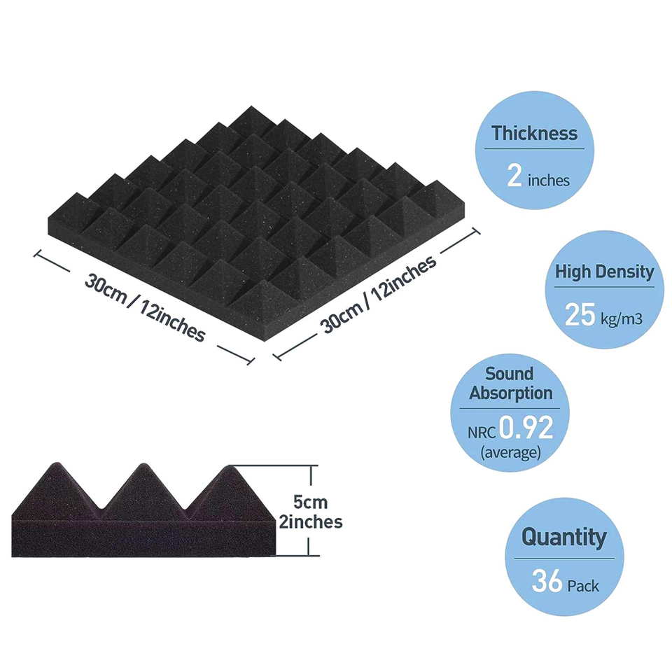 6-48x Self Adhesive Acoustic Foam Panels Studio Soundproofing Foam ...