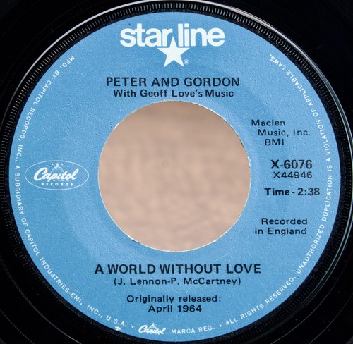 45 Rpm Record Peter and Gordon A World Without Love/Nobody I Know ...