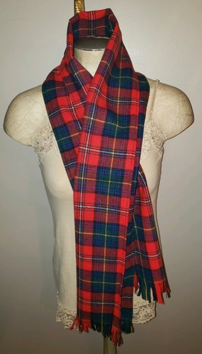 Pendleton USA scarf green red tartan plaid unisex fringe virgin wool ...