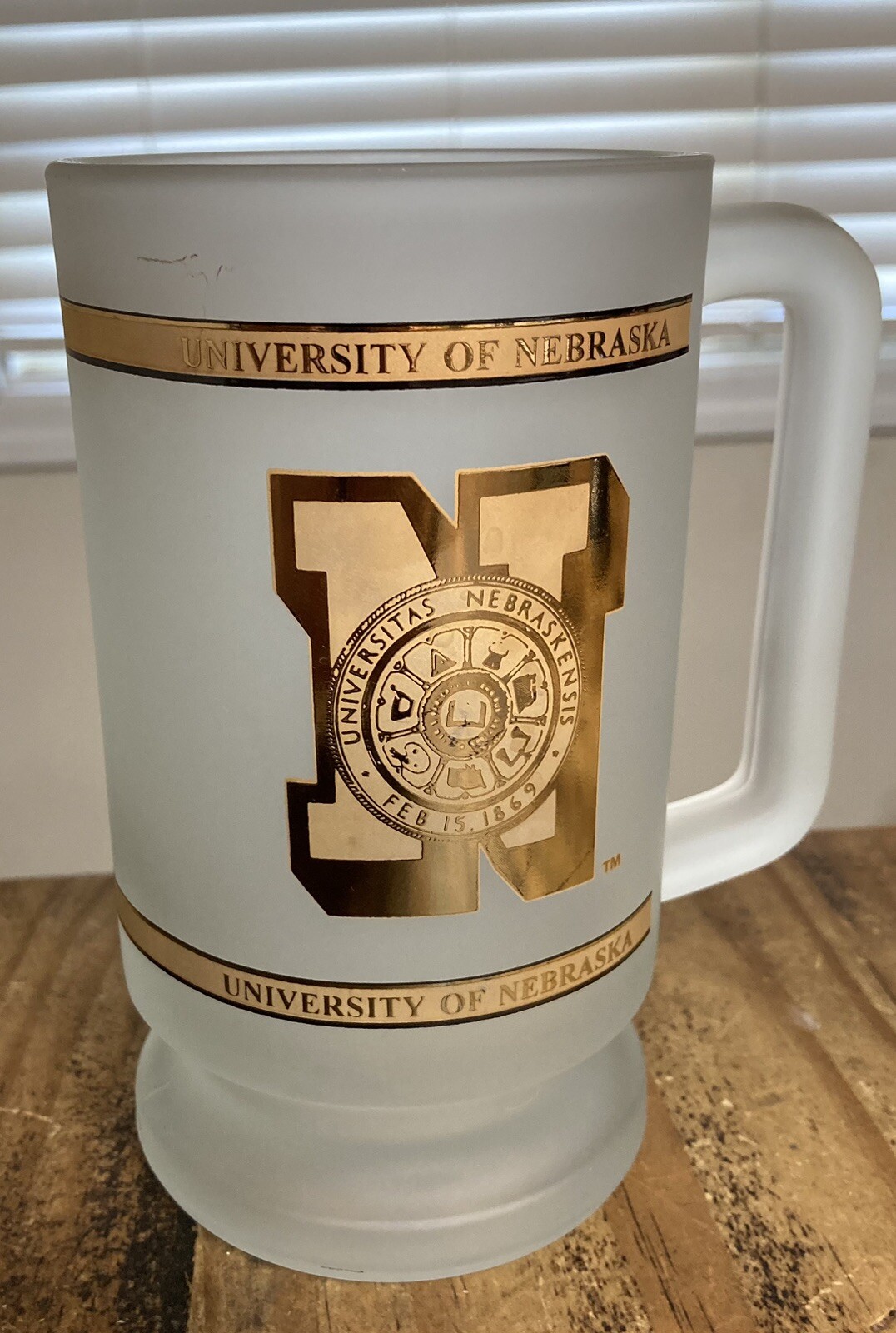 Vintage University of Nebraska Cornhuskers -Heavy Frosted Glass Mug w ...