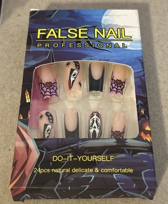 NEW Pink & Black Halloween Press-On False Nails - Medium (Ghostface ...