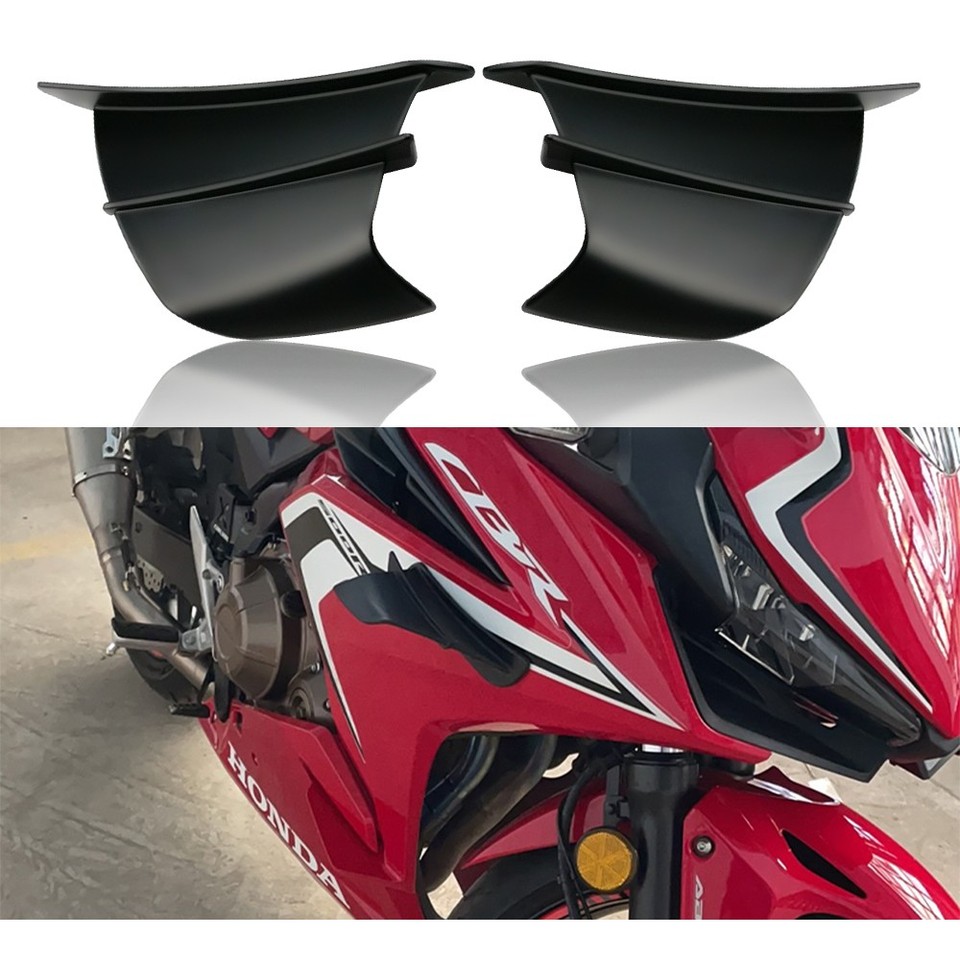 2x Black Motorcycle Winglets Air Deflector Fin Side Cover ABS Spoiler ...