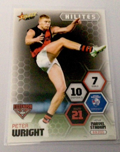 2021 AFL SELECT HILITES ROUND 21 ESSENDON BOMBERS PETER WRIGHT CARD ...