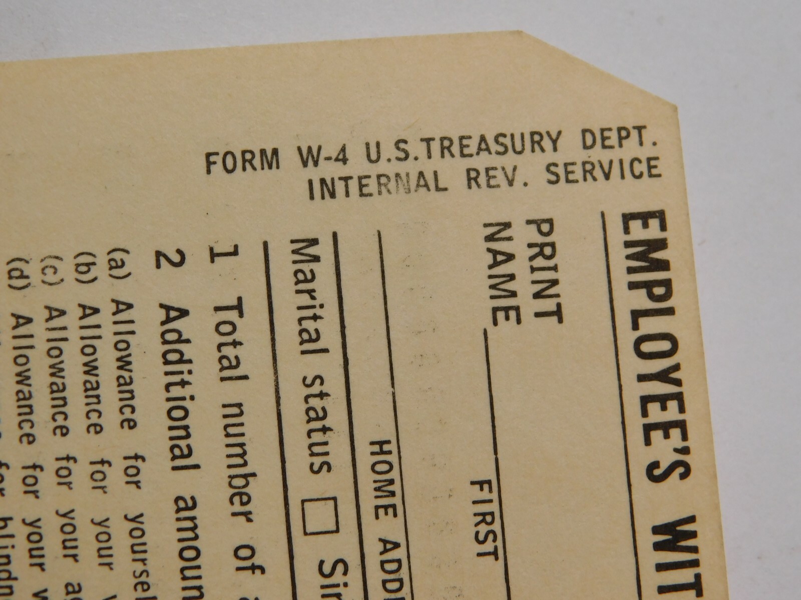 Vtg. Lot 1975 IRS W-4 Employee Withholding Exemption Certificate B&O C ...