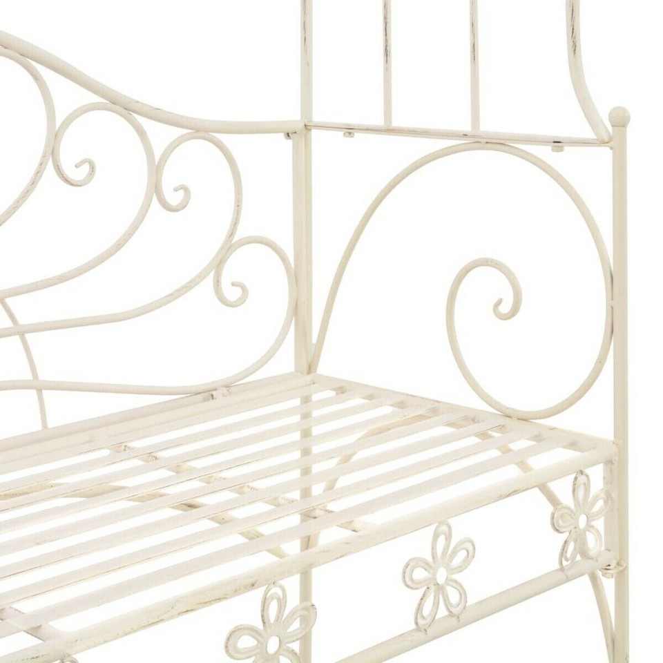 Vintage Metal Arch Bench Distressed White 2 Adults Seat Antique Garden ...