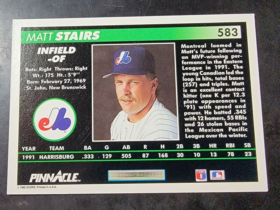 1992 Pinnacle Baseball #583 Matt Stairs | eBay