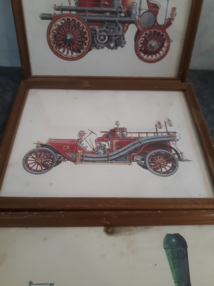 3 vintage antique firefighter fire steamer steam engine Lithograph ...