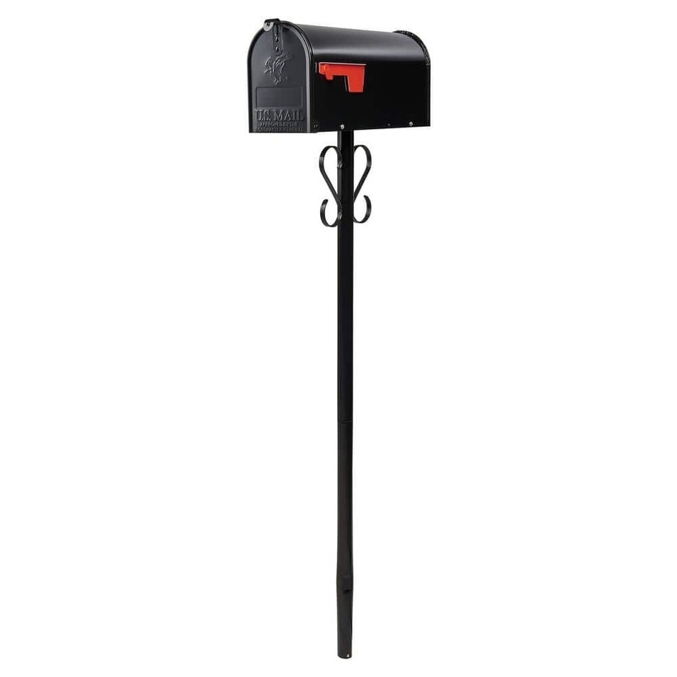 Mailbox Post Steel Decorative Scroll Top Mount In Ground Black Rust ...