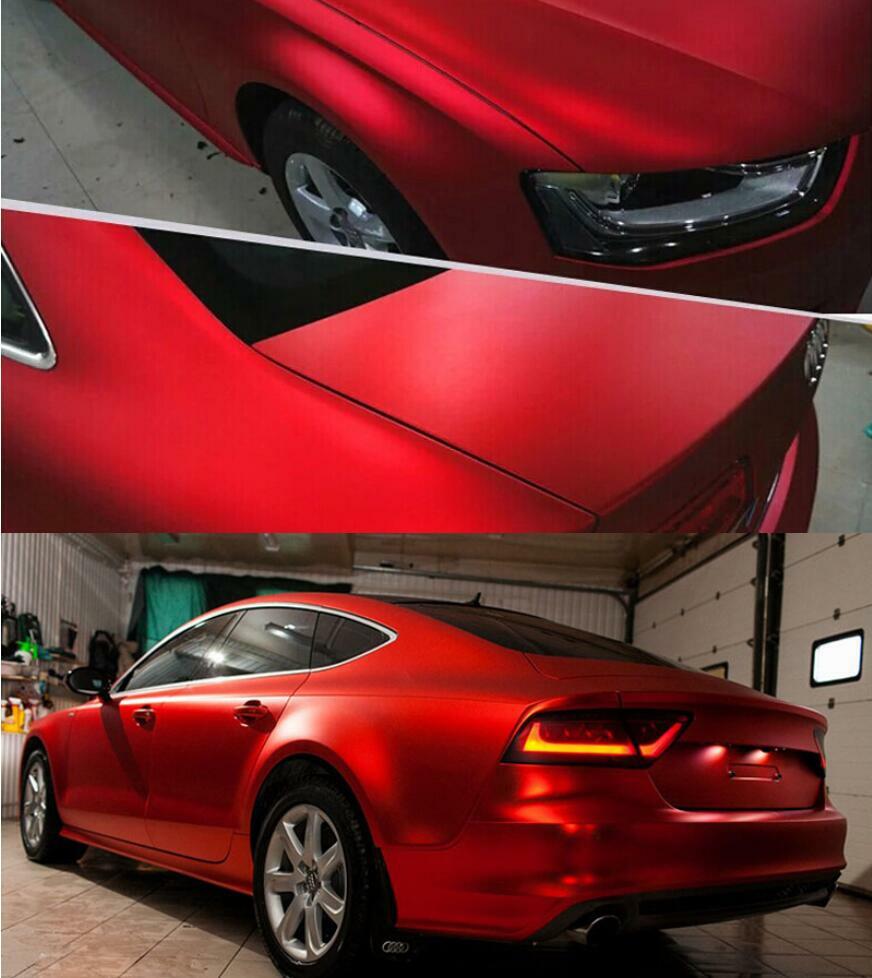 Full Roll 65FT x 5FT Car Red Satin Matte Chrome Vinyl Vehicle Wrap Film ...