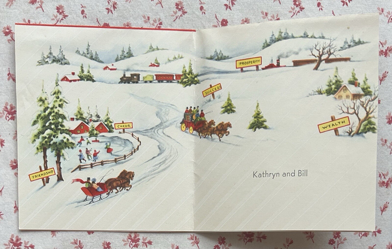 Vintage 1944 Christmas Happiness Snowmen Angels Horses Sleigh Greeting ...