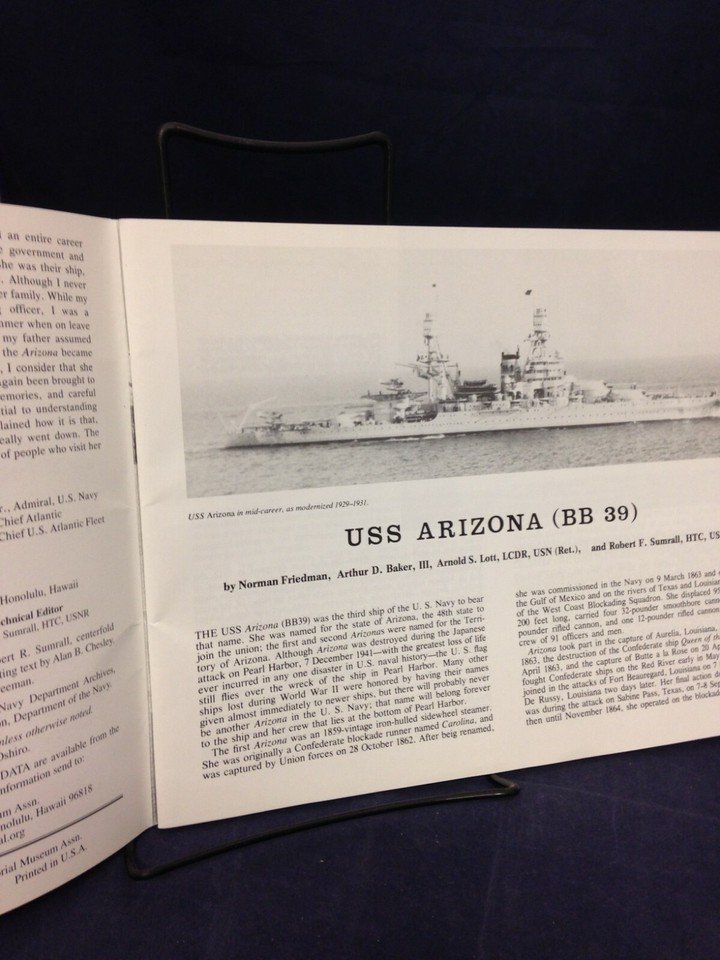 USS Arizona Ship's Data edited by Arnold S. Lott (1978) VG PB 211217 ...