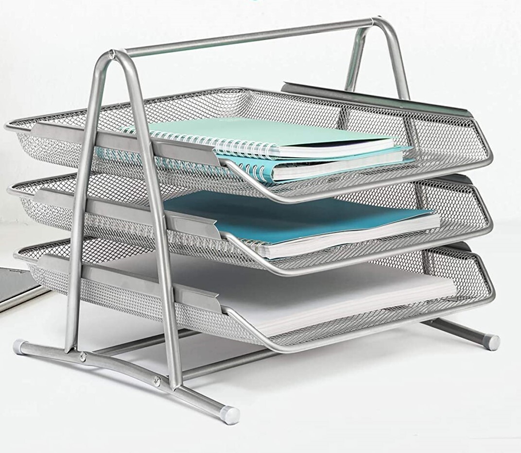 Mind Reader Silver 3-Tier Steel Mesh Paper Tray For Letters Desk Files ...