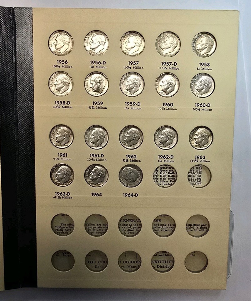 1946-1964 Roosevelt Silver Dime 48 Coin Set in a Vintage Library of ...
