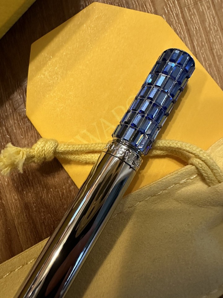 Swarovski Lucent Ballpoint Silver tone Blue Crystals Pen with Pouch | eBay