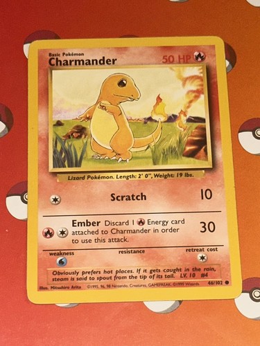 Charmander Shadowless 46/102 1999 Base Set Non-Holo Pokemon Card WOTC ...