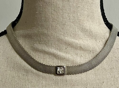 Silver on Copper Mesh Choker Necklace w Faux Diamond Center Formal ...