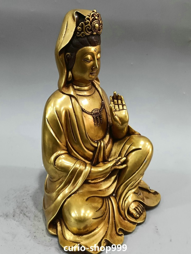 10.6" Old Purple Bronze 24K Gold Kwan-yin Guanyin Avalokiteshvara ...
