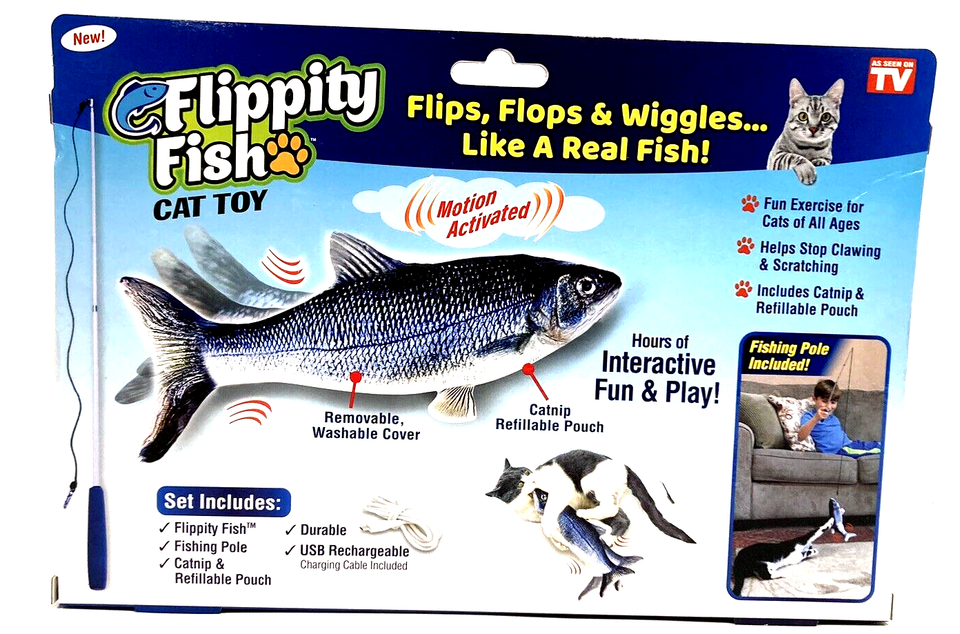 Flippity Fish Motion Activated Interactive Rechargeable Cat Toy w ...