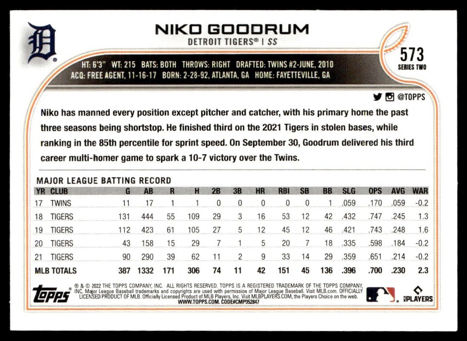 2022 Topps Niko Goodrum Detroit Tigers #573 | eBay