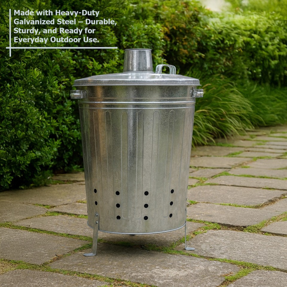 Silver Galvanized Steel Outdoor Incinerator Can Large Garden Waste ...