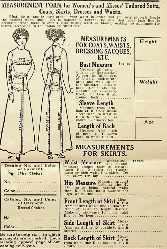 Early 1900s Sears Roebuck Customer Order Form Blank Measurement Guide ...