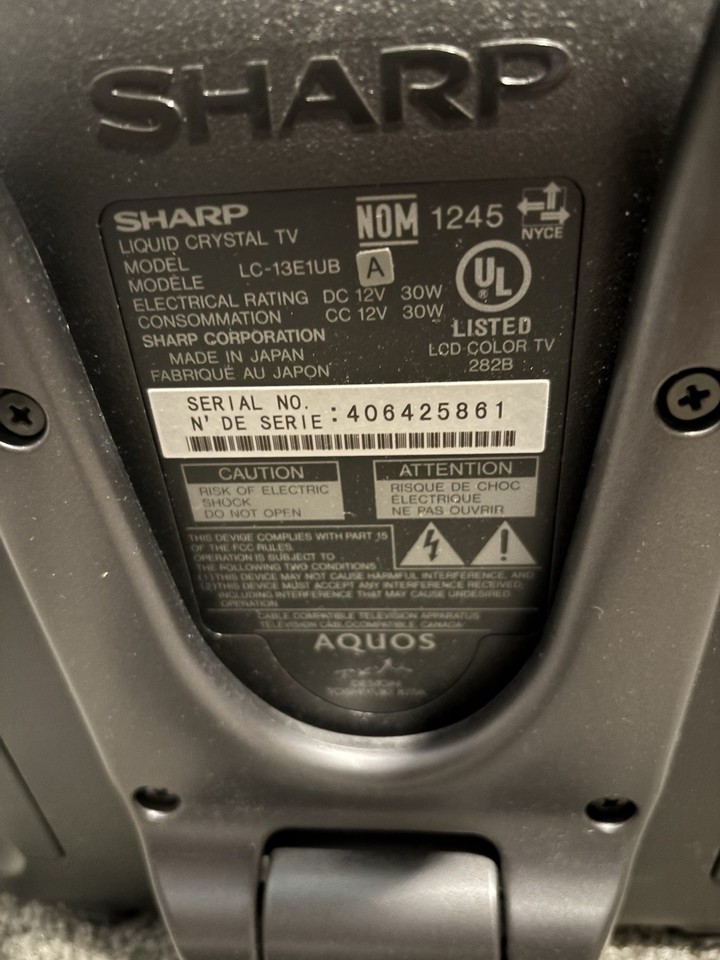 RARE Sharp Aquos LC-13E1UB” Liquid Crystal Television Gaming W/ Box ...